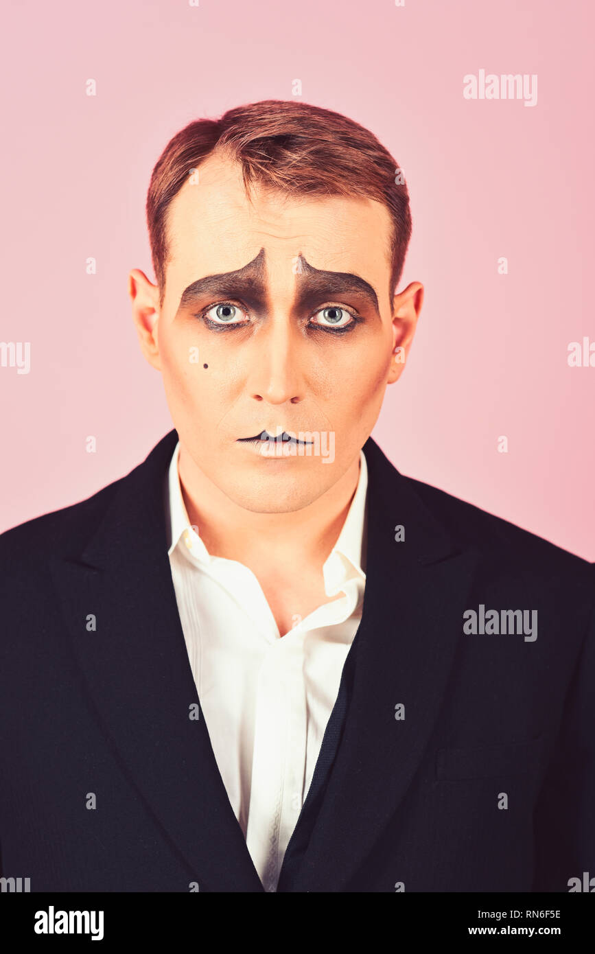 He is much of an actor. Mime with face paint. Mime artist. Man with ...