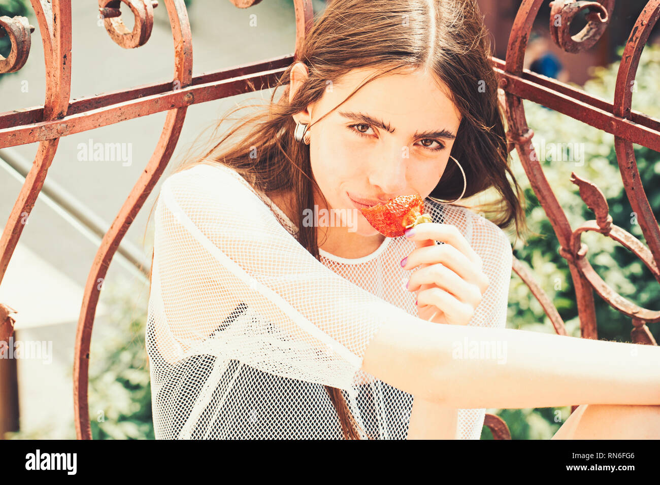 Female strawberry in mouth hi-res stock photography and images - Alamy