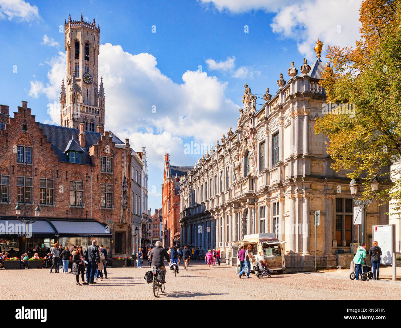 25 September 2018: Bruges, Belgium - View of the Bruges Belfry, or ...