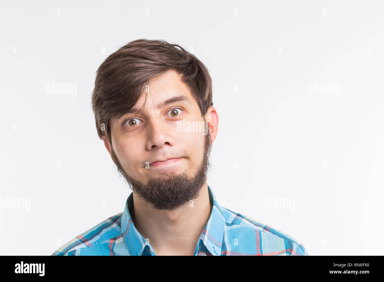 Process, problem, people concept - young man thinking about something ...