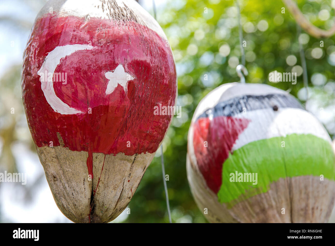 Flags made of coconut on the island of Gili Trawangan Stock Photo - Alamy