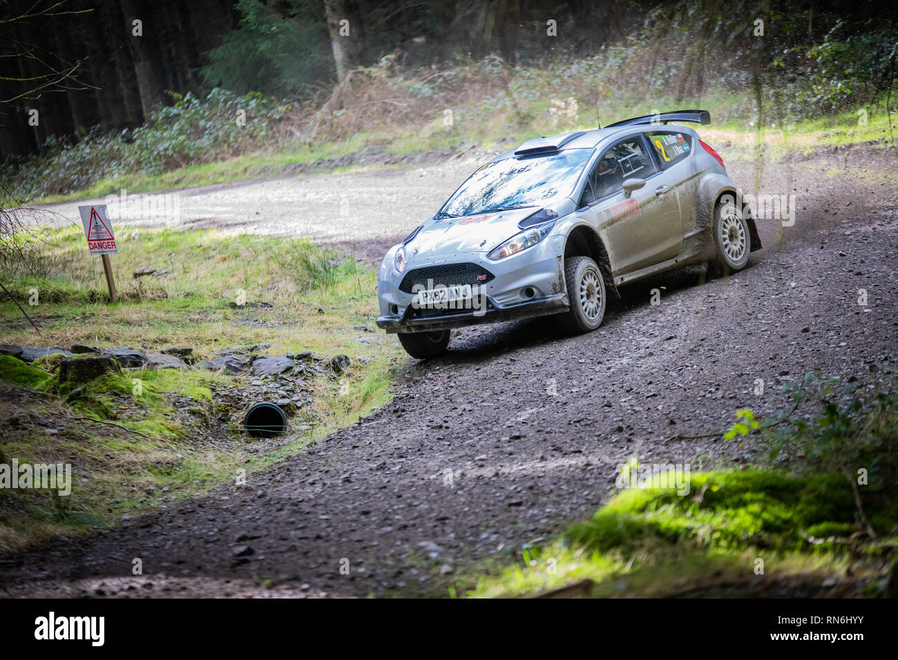 Rally car competing in the 2019 Cambrian Rally, in Alwen Forest, North ...