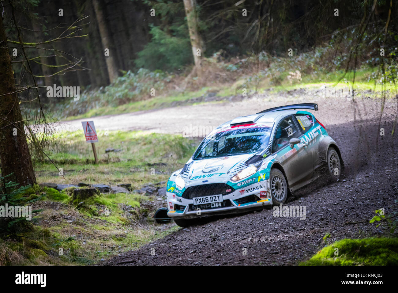 Rally car competing in the 2019 Cambrian Rally, in Alwen Forest, North ...