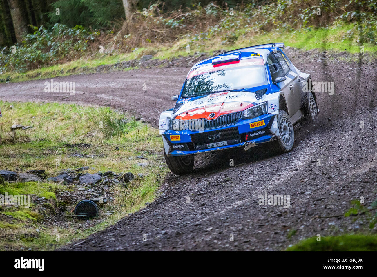Rally car competing in the 2019 Cambrian Rally, in Alwen Forest, North ...