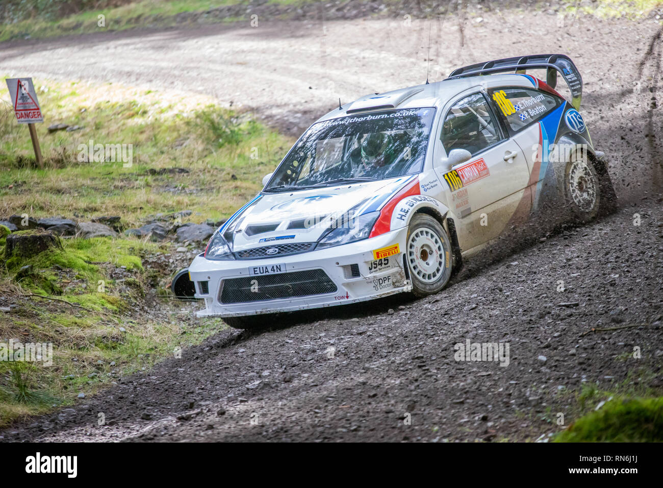 Rally car competing in the 2019 Cambrian Rally, in Alwen Forest, North ...