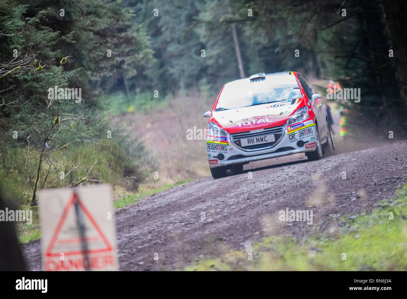 Rally car competing in the 2019 Cambrian Rally, in Alwen Forest, North ...