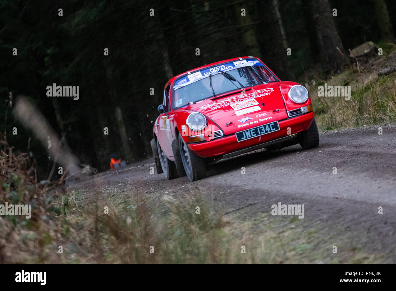 Rally car competing in the 2019 Cambrian Rally, in Alwen Forest, North ...