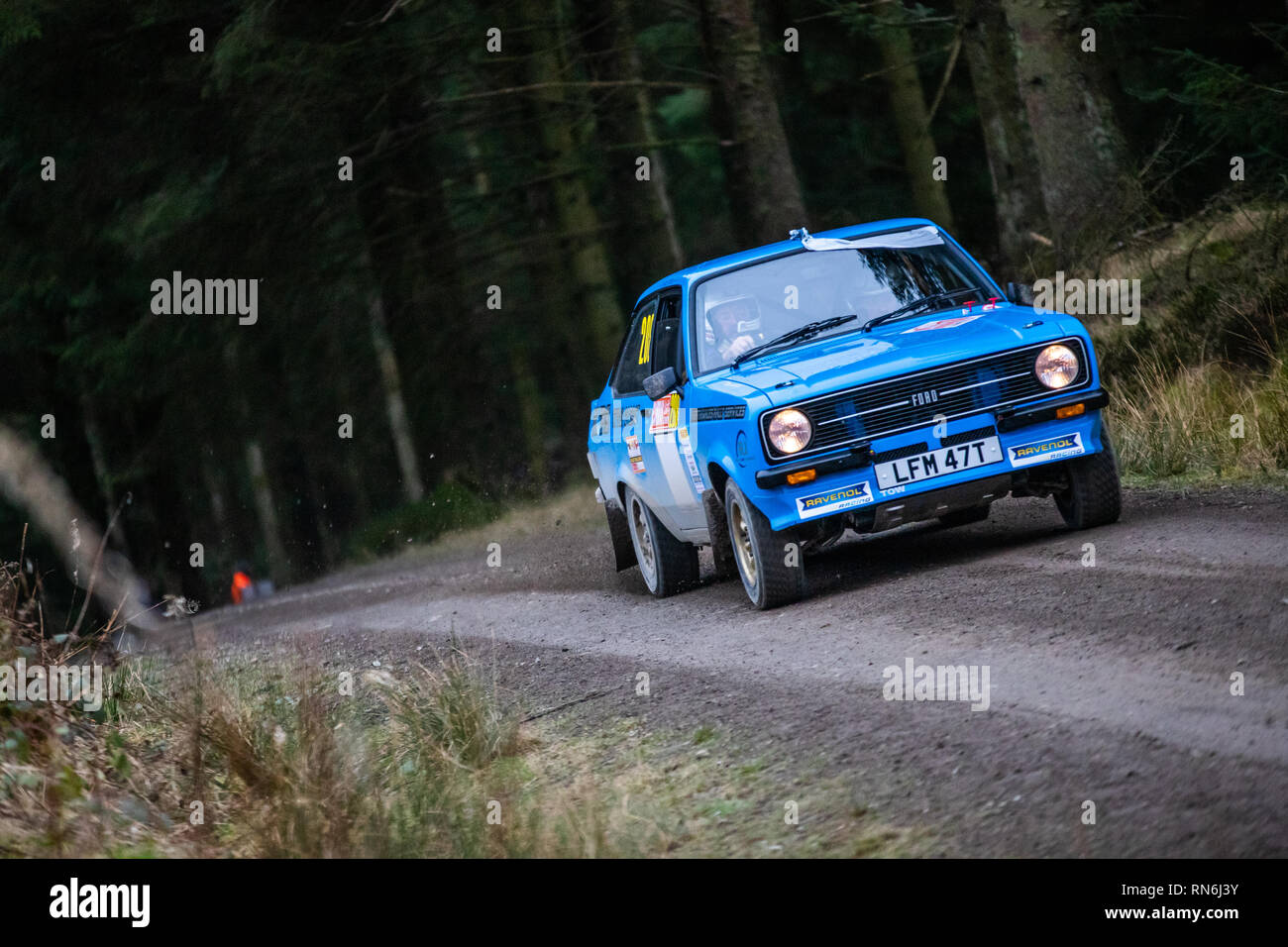 Rally car competing in the 2019 Cambrian Rally, in Alwen Forest, North ...