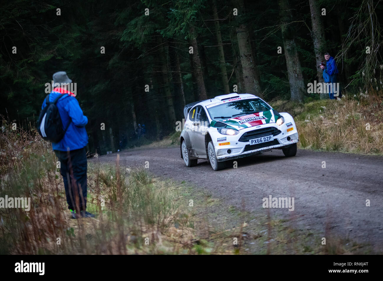Rally car competing in the 2019 Cambrian Rally, in Alwen Forest, North ...