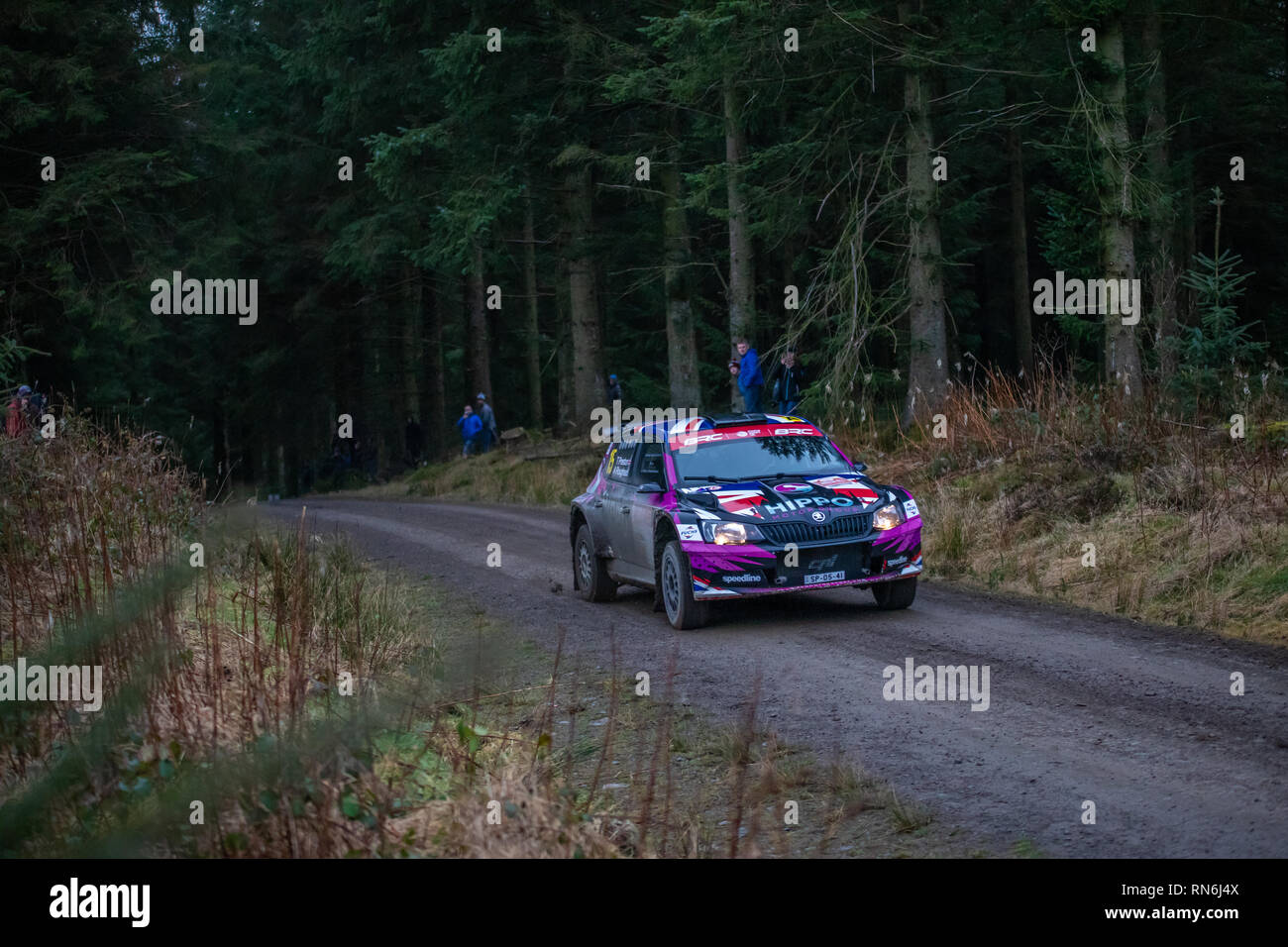 Rally car competing in the 2019 Cambrian Rally, in Alwen Forest, North ...