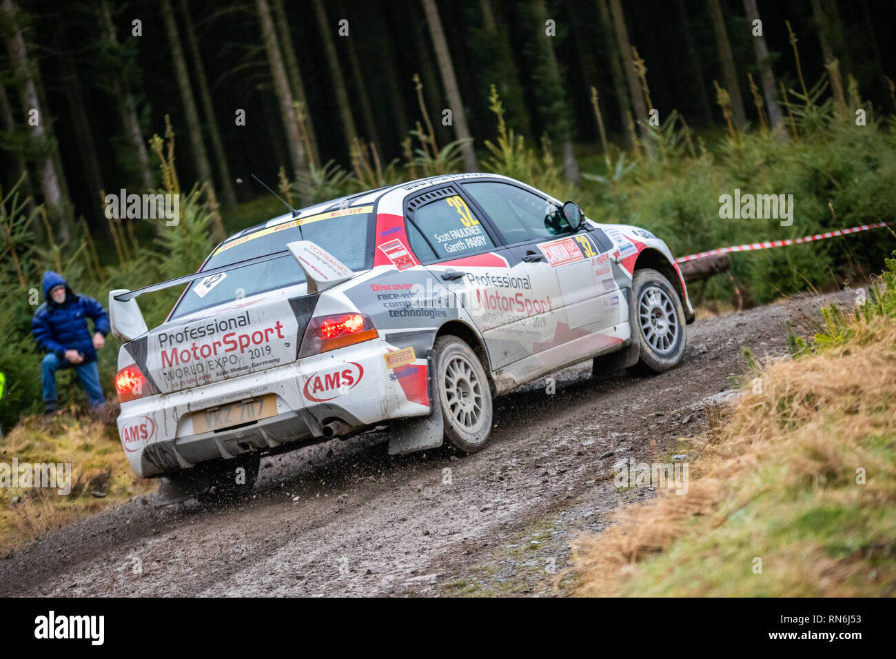 Rally car competing in the 2019 Cambrian Rally, in Alwen Forest, North ...