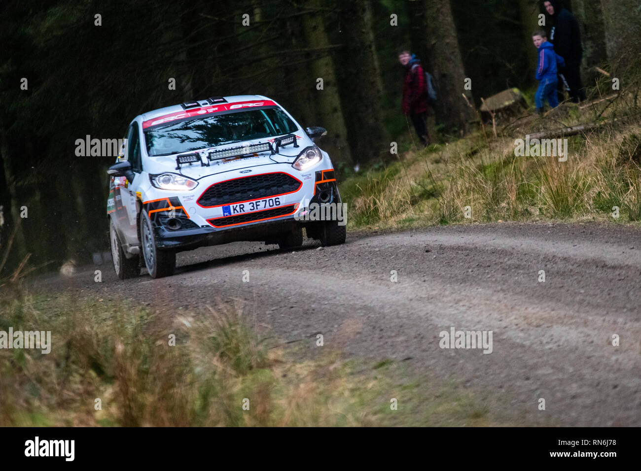 Rally car competing in the 2019 Cambrian Rally, in Alwen Forest, North ...