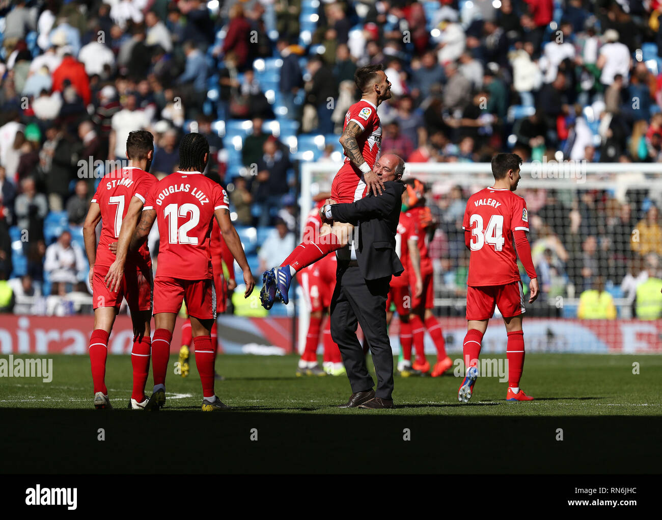 Girona CF players are seen celebrating after the Spanish La Liga match ...