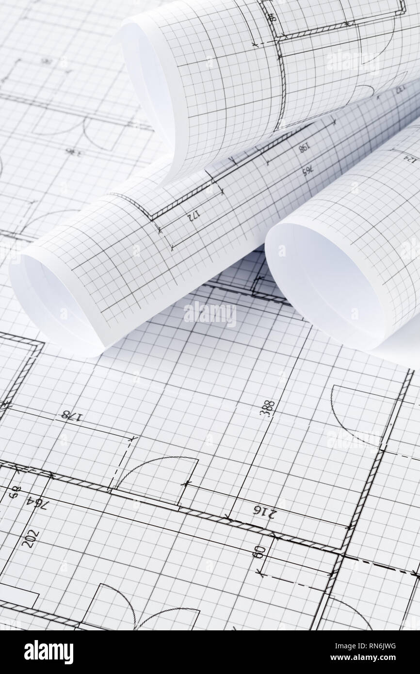 Rolls of architectural blueprint house building plans on blueprint ...
