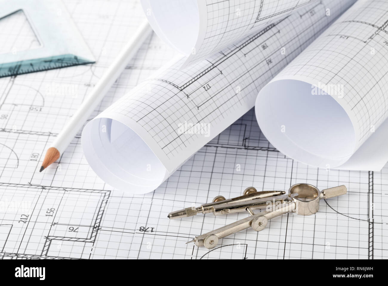 Rolls of architectural blueprint house building plans on blueprint ...