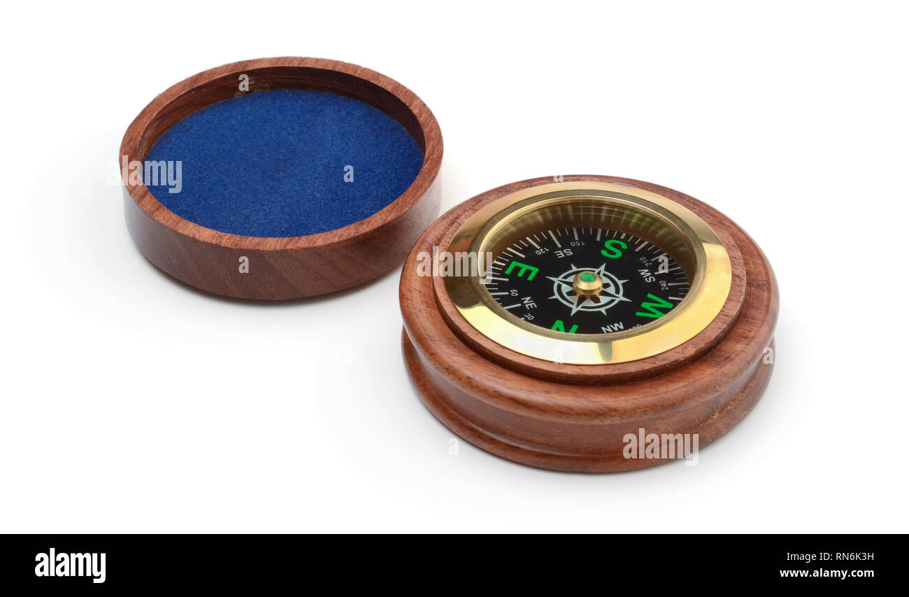 Old style wooden compass isolated on white background Stock Photo - Alamy