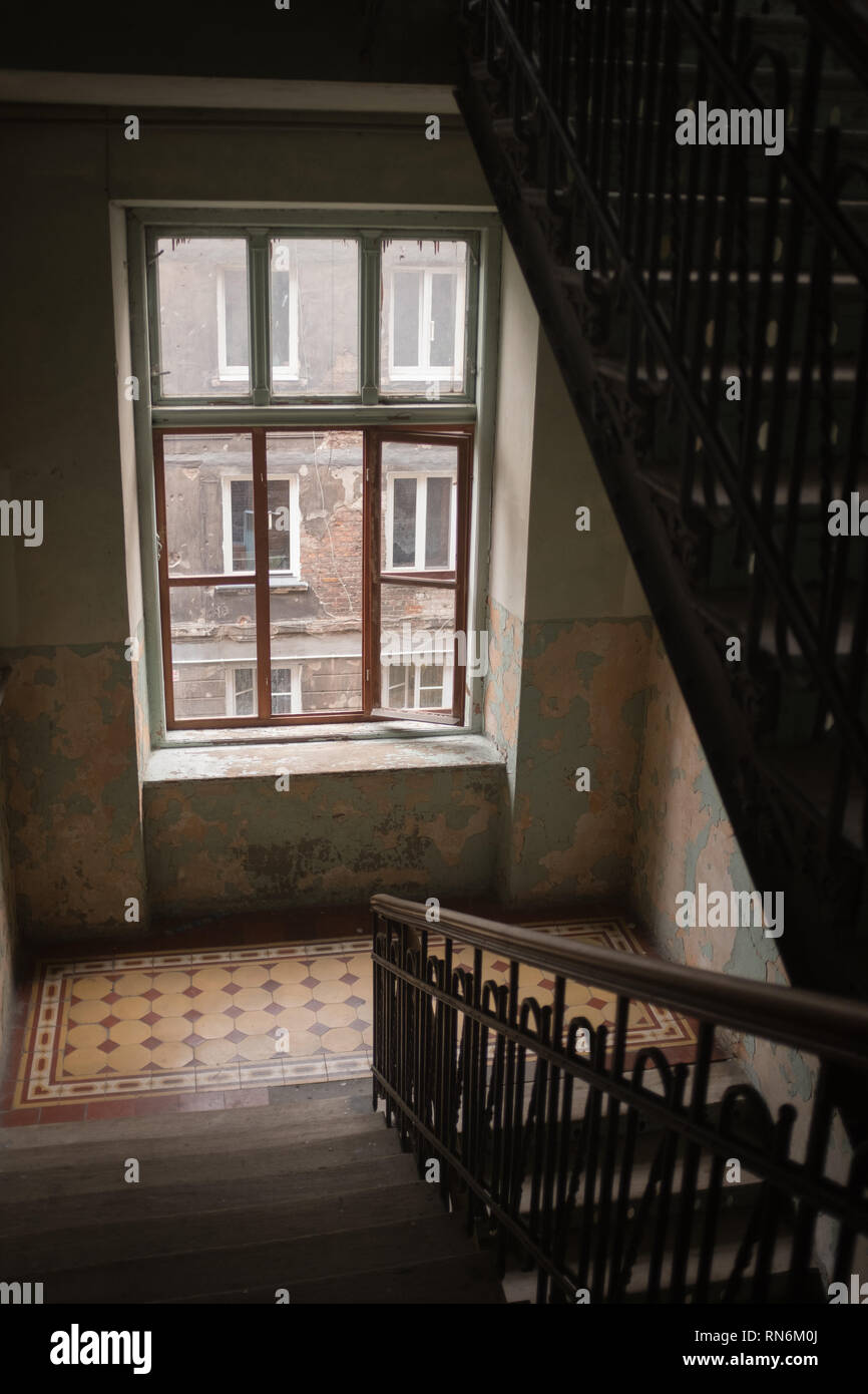 view through a tenement blocks window of a tenement block Stock Photo ...