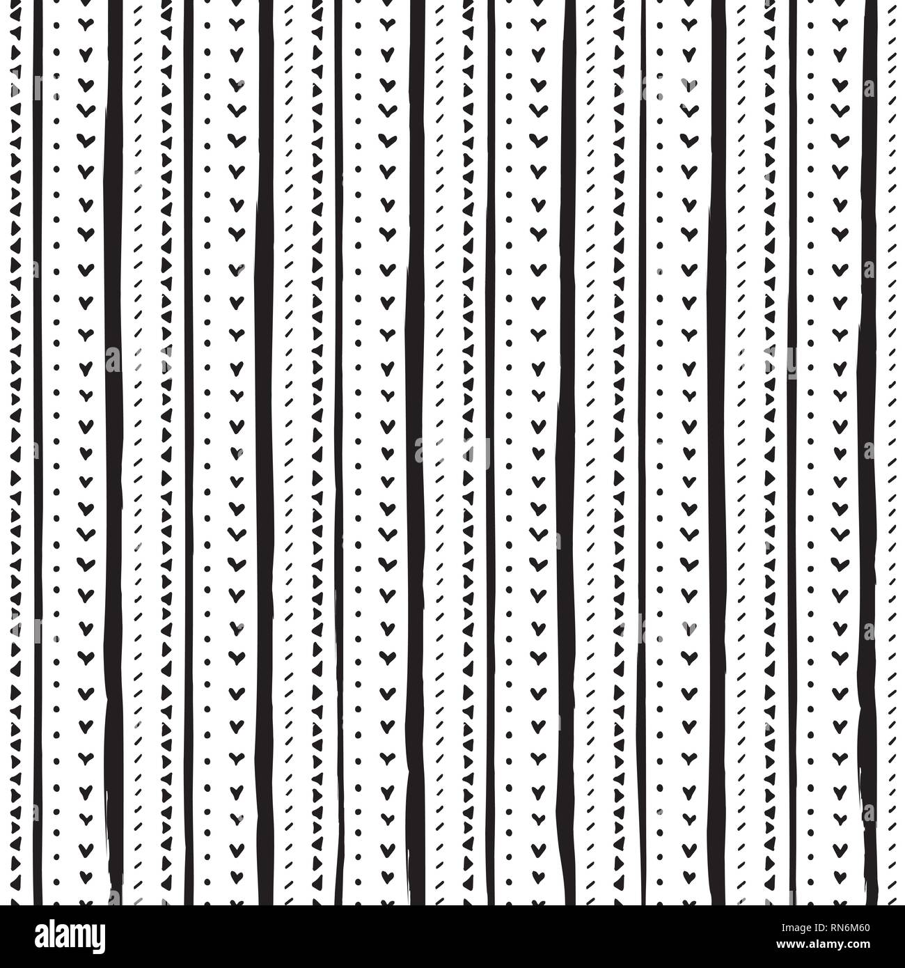 Vector seamless pattern with handdrawn stripes and triangles . Hand ...