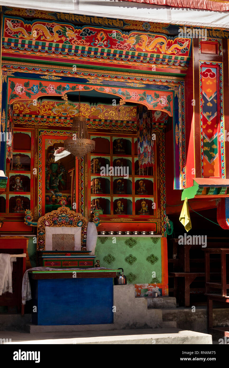 Nepal, Namche Bazaar, Buddhist Gompa traditionally decorated painted ...