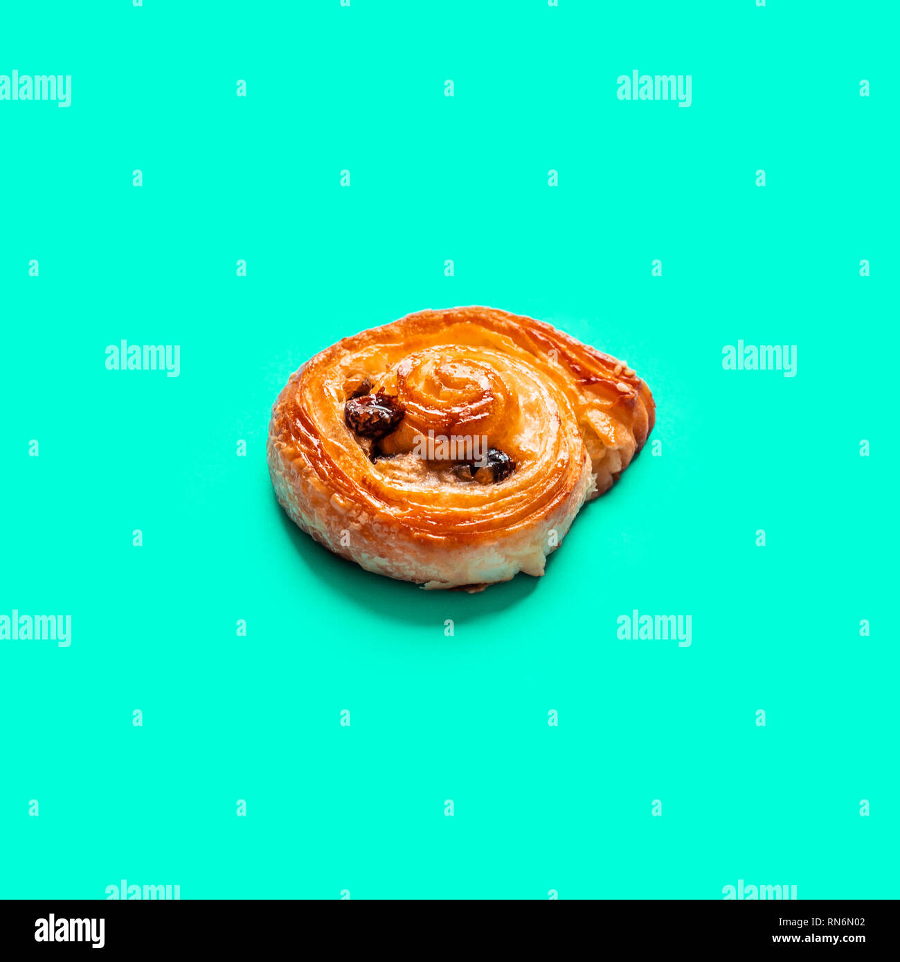 Top view of bread and bakery on blue color background.Food and healthy ...