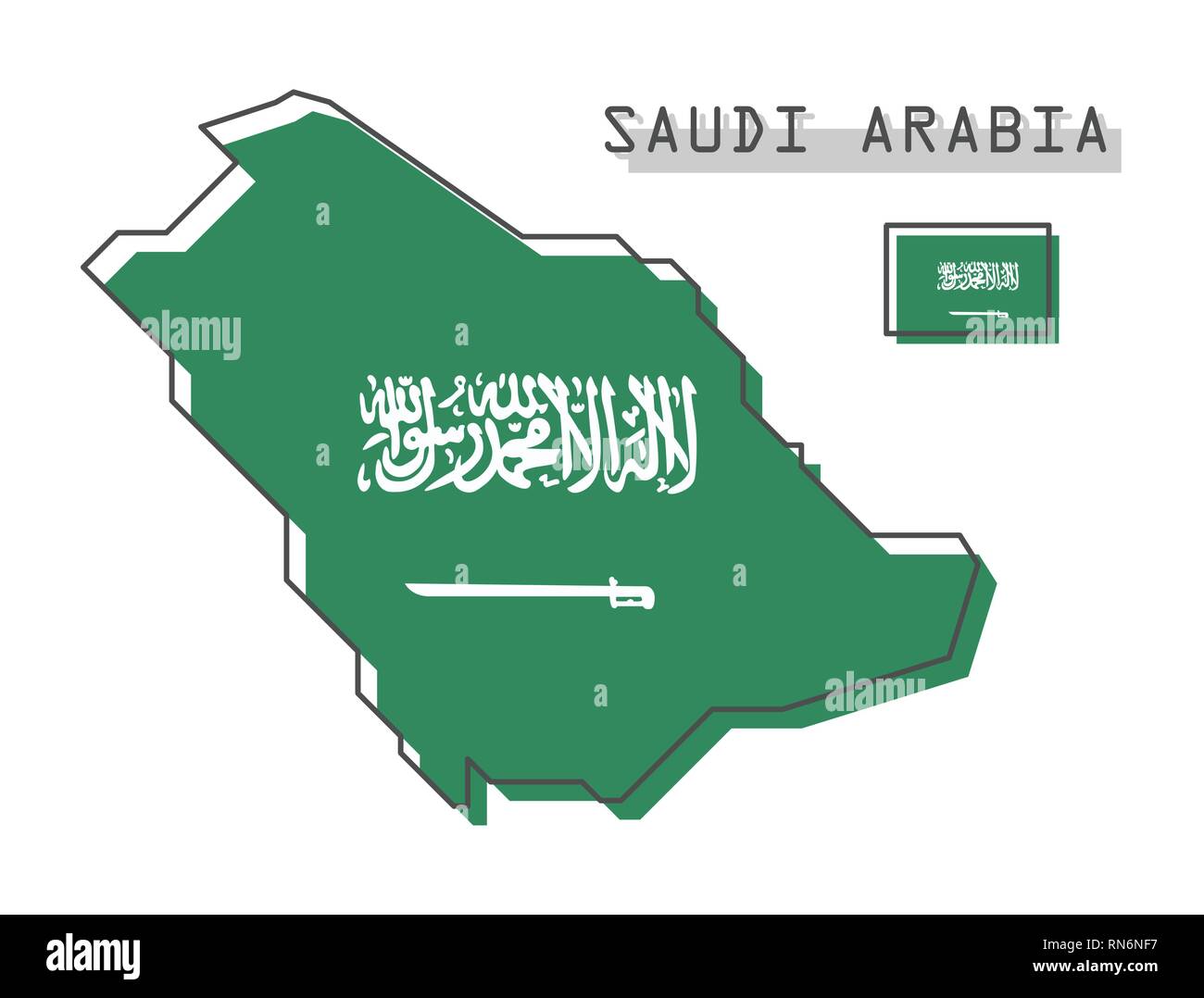 Saudi arabia map and flag . Modern simple line cartoon design . Vector ...