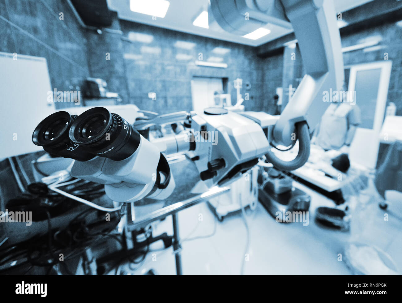 surgical microscope on the background of modern neurosurgical operating ...