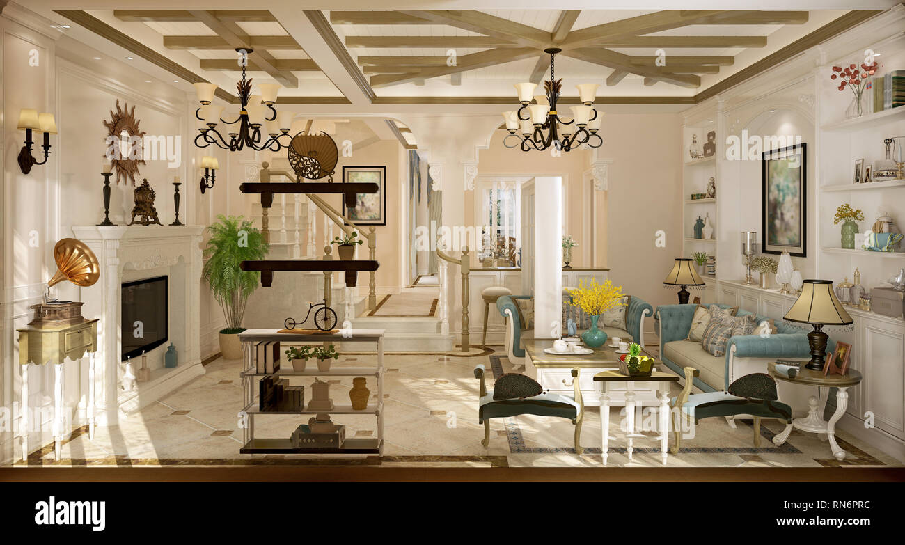 Living room 3d render luxury interior hi-res stock photography and ...