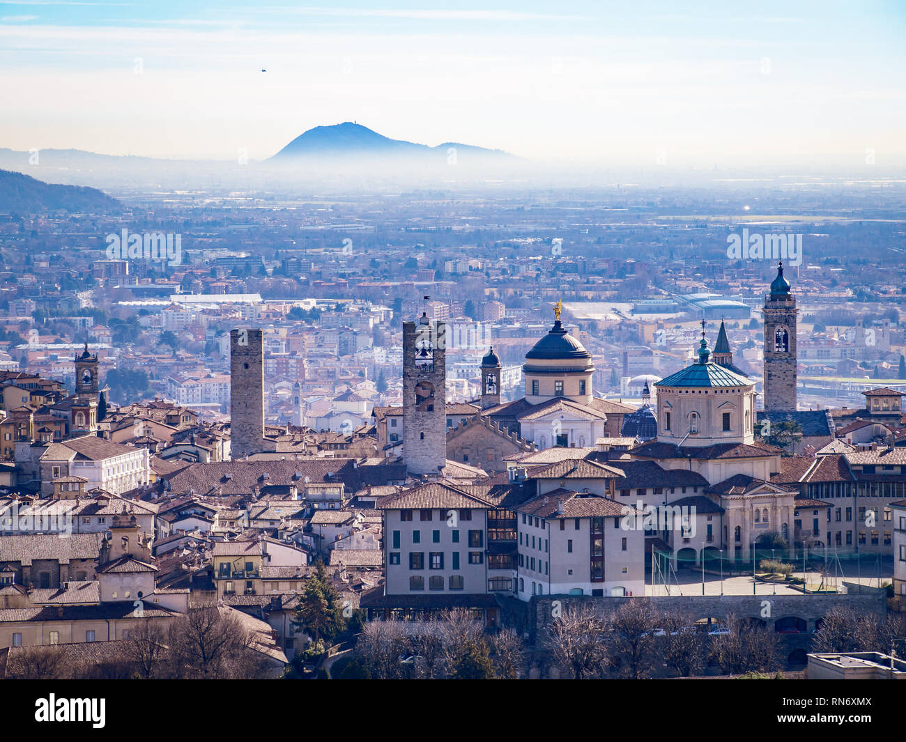 The skyline of the old fortified Upper City of Bergamo Stock Photo - Alamy