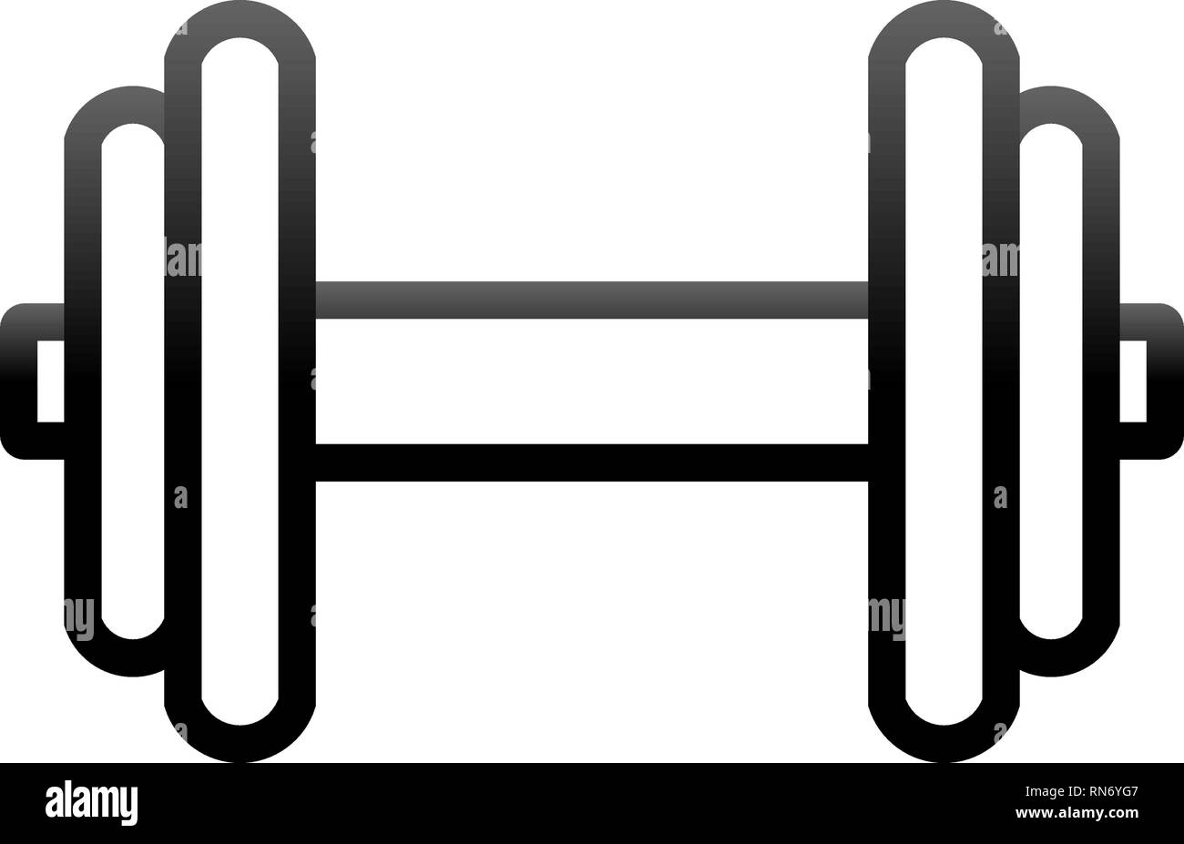 Weights symbol icon - black gradient realistic dumbbell outline, isolated - vector illustration ...