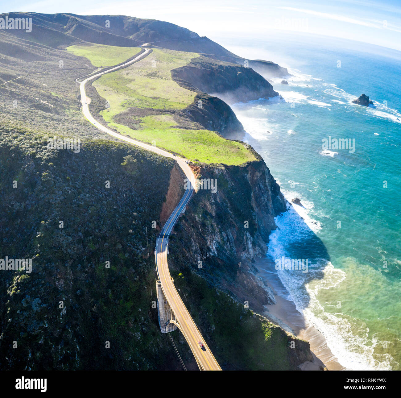 Aerial View Drone Shot of Highway Pacific Coast Highway California USA ...