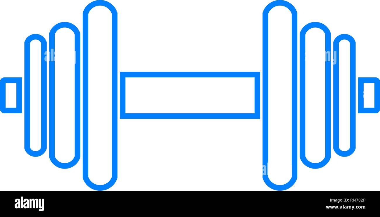 Weights symbol icon - blue minimalist dumbbell outline, isolated ...