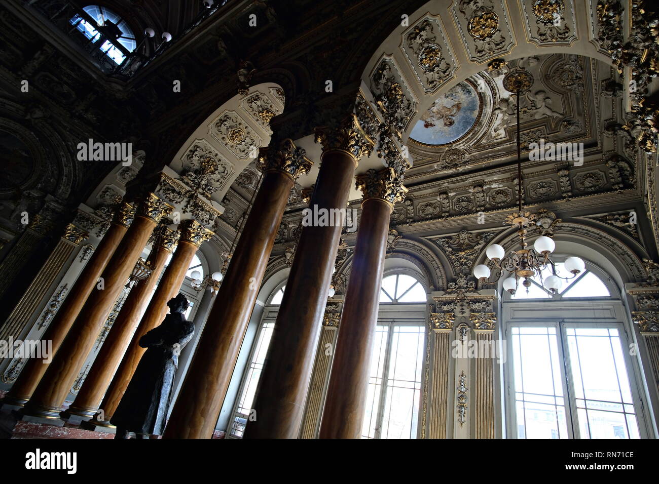 Interiors of the foyer of the opera house Teatro Massimo dedicated to ...