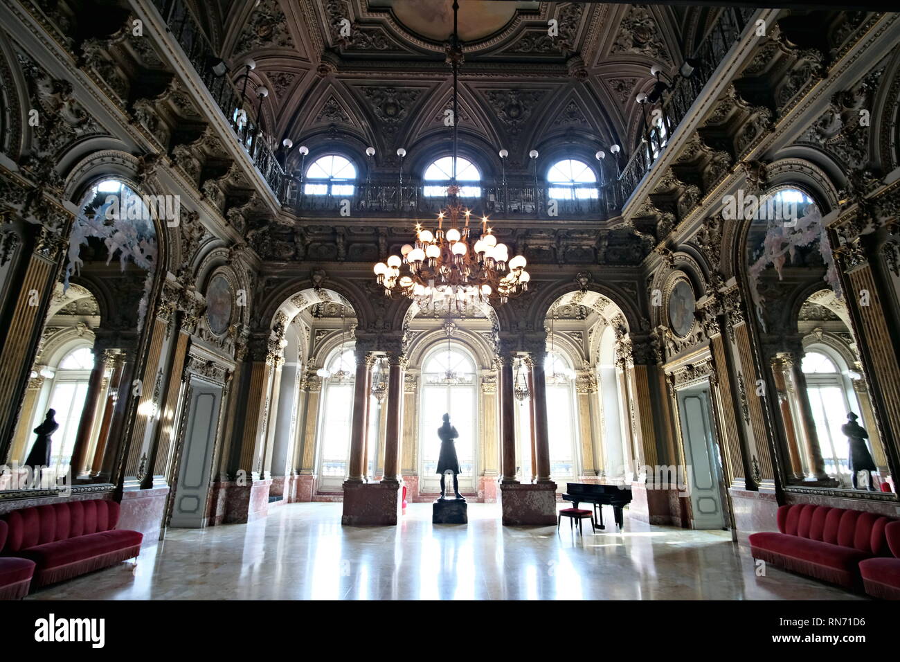Interiors of the foyer of the opera house Teatro Massimo dedicated to ...