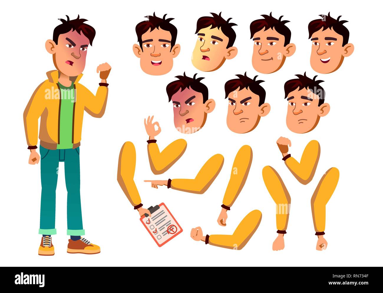 Asian Teen Boy Vector. Teenager. Active, Expression. Face Emotions ...