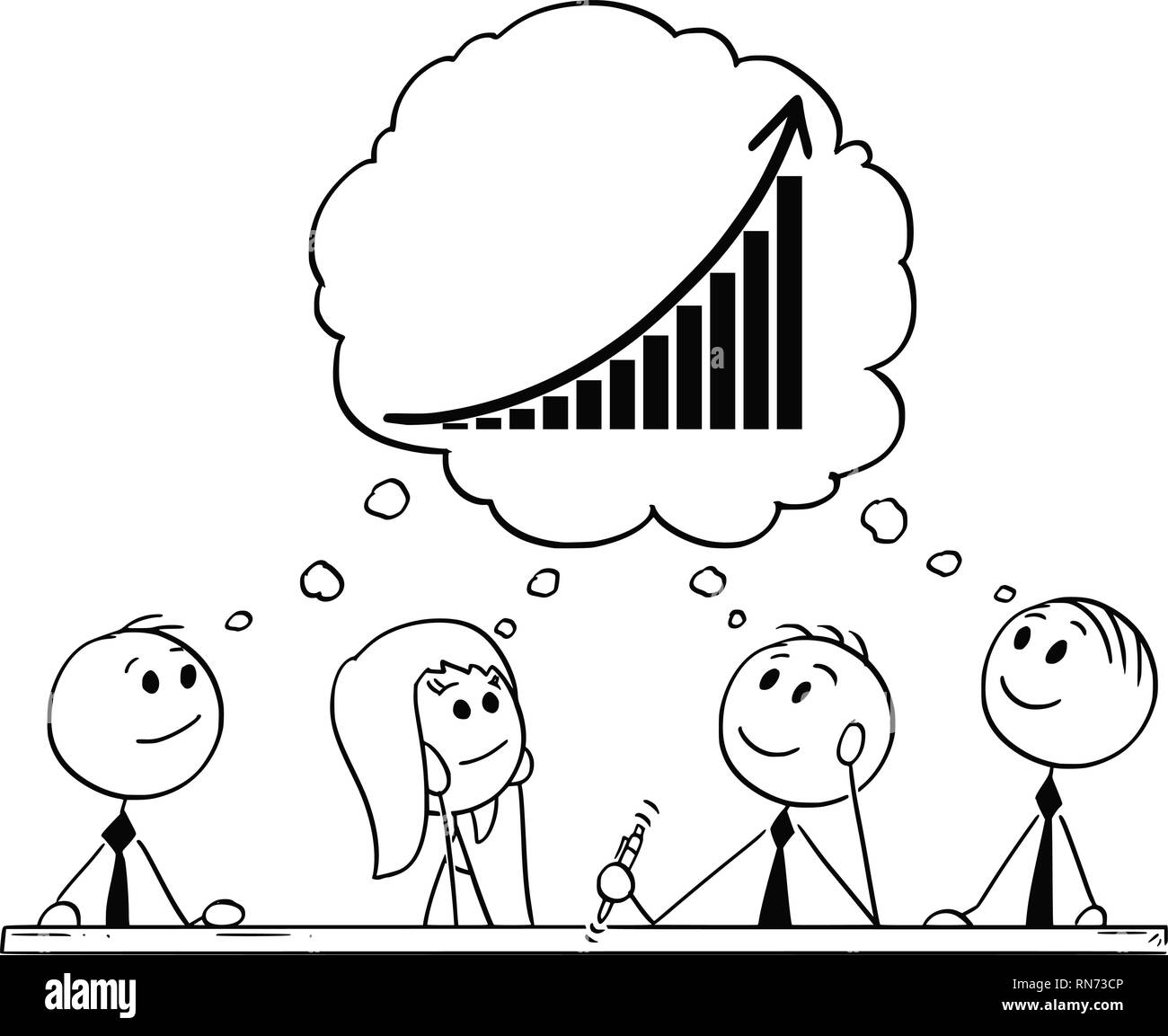 Cartoon of Team of Businessmen During Brainstorming Thinking About ...
