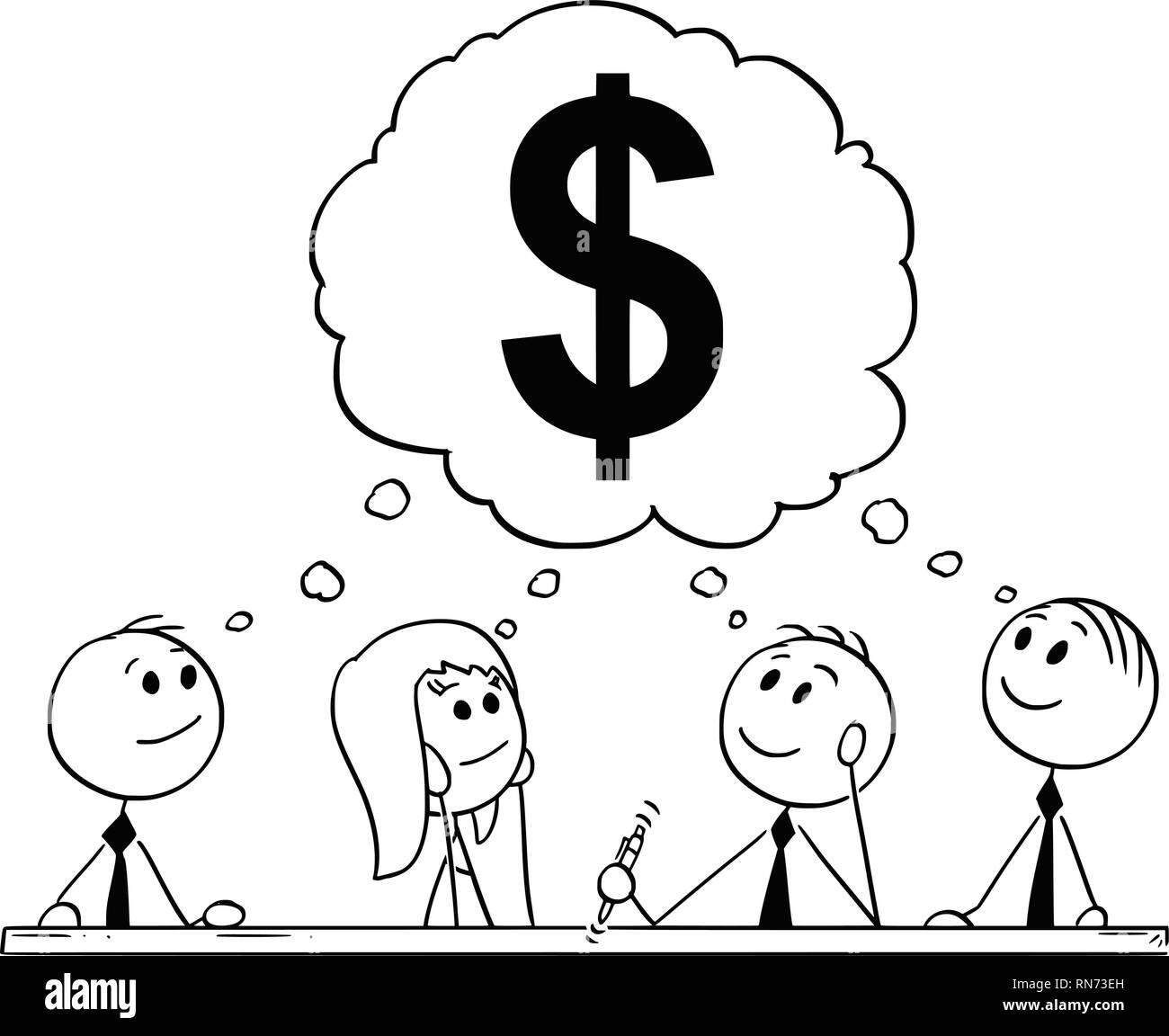 Cartoon of Team of Businessmen During Brainstorming Thinking About ...