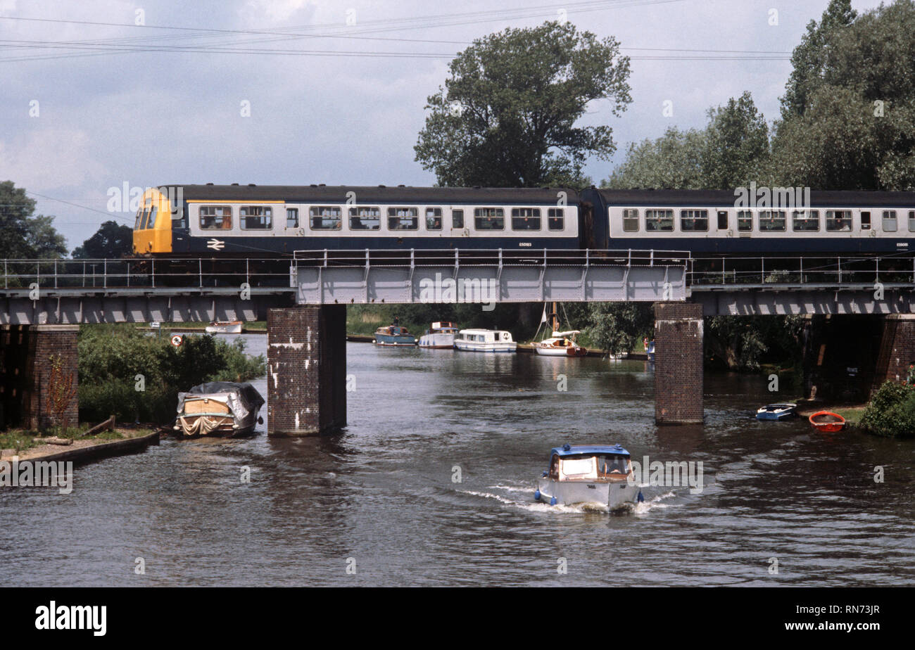 Diesel Multiple Unit train over the Norfolk Broads at Wroxham on the ...
