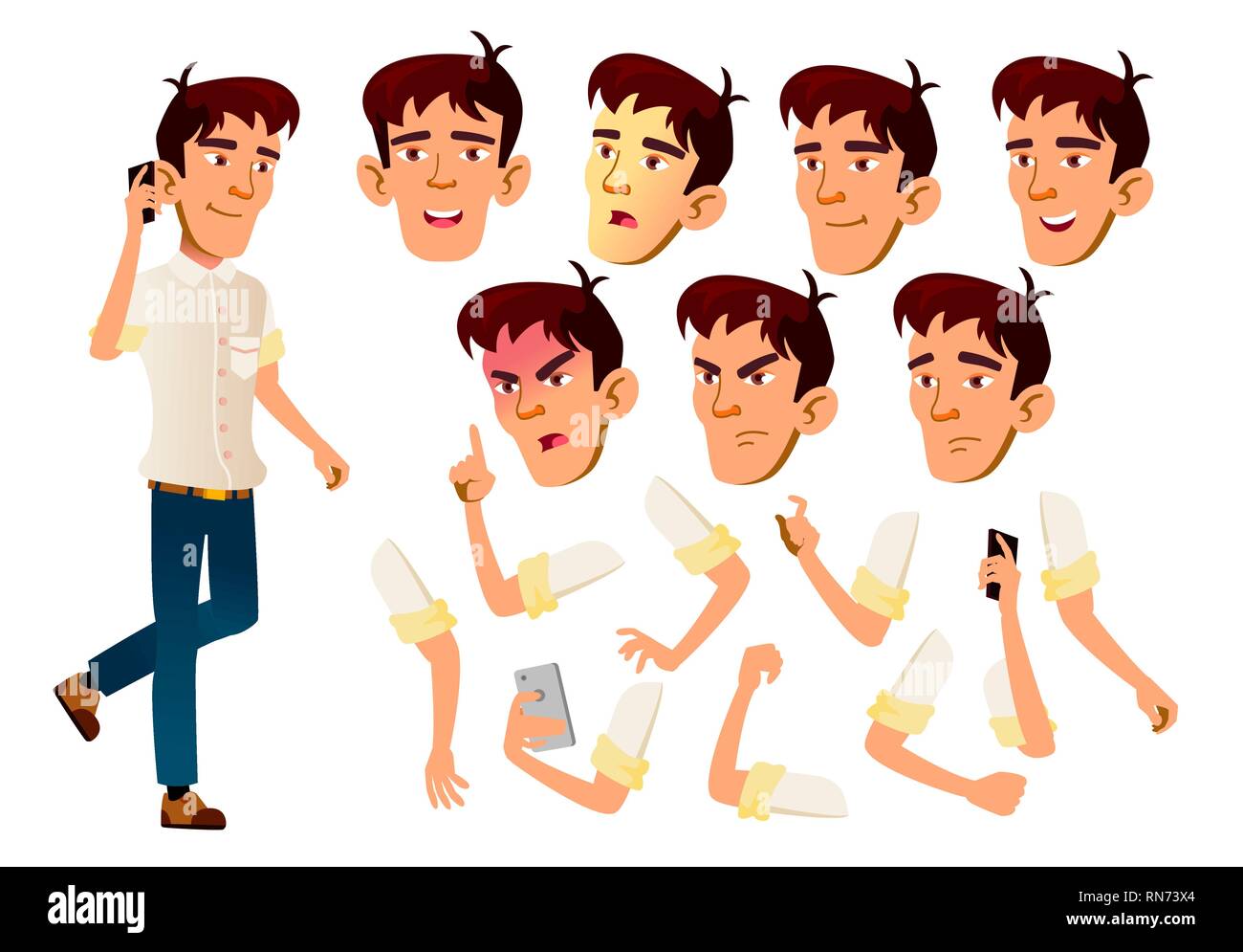 Asian Teen Boy Vector. Teenager. Leisure, Smile. Face Emotions, Various ...