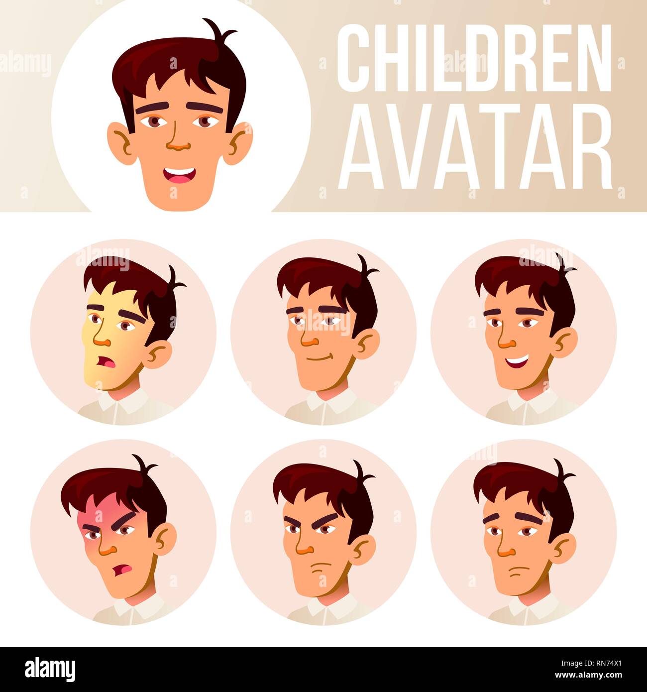 Asian Boy Avatar Set Kid Vector. High School. Face Emotions. Emotions ...