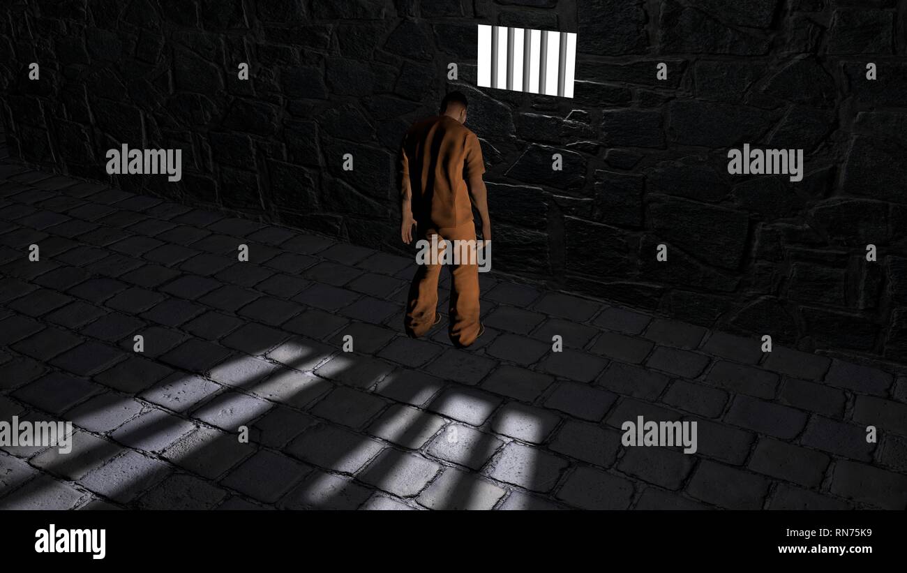 Prison cell, inside a prison cell. Shadows projected on the ground ...