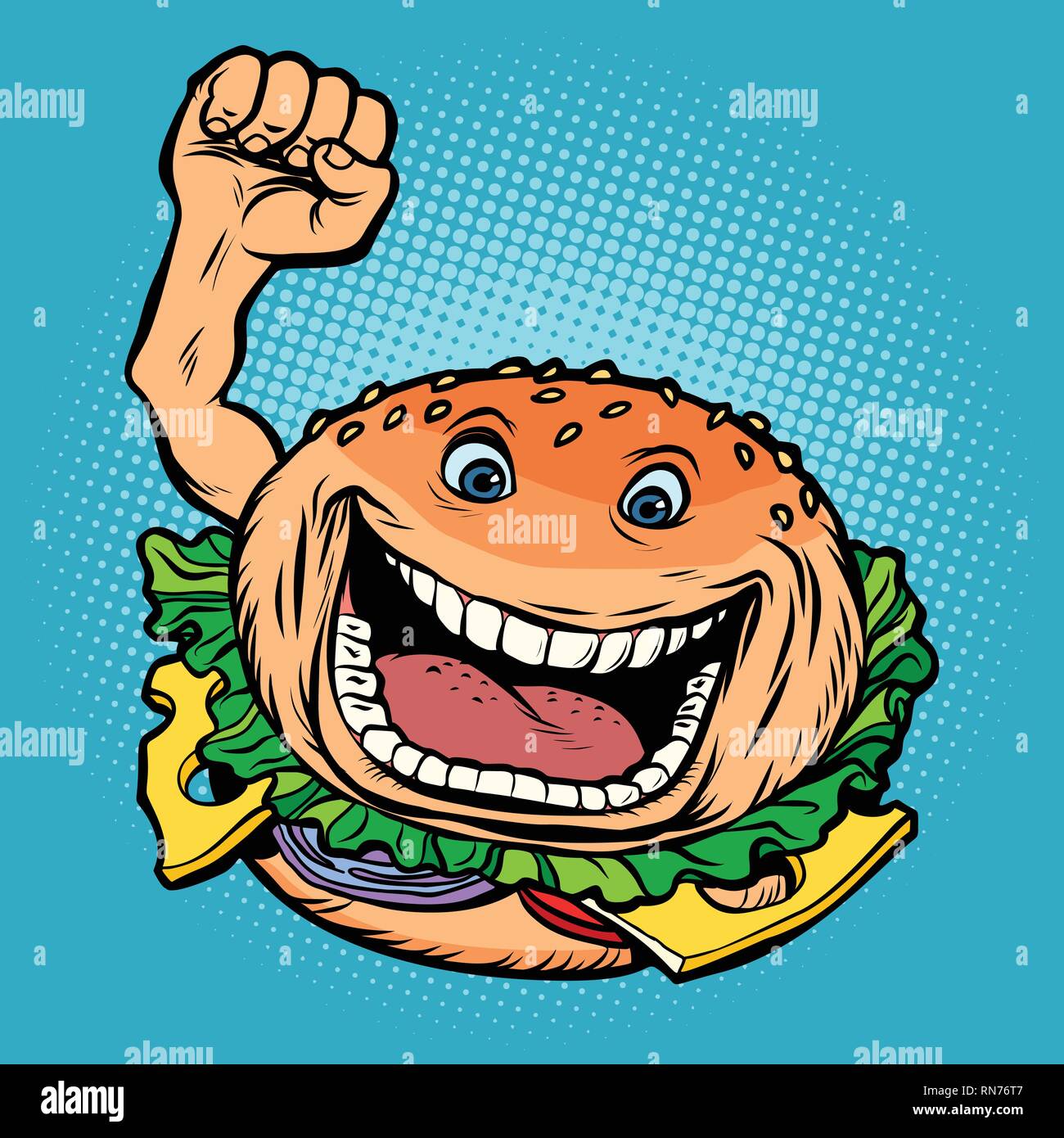 joyful character fast food Burger. Comic cartoon pop art retro vector ...