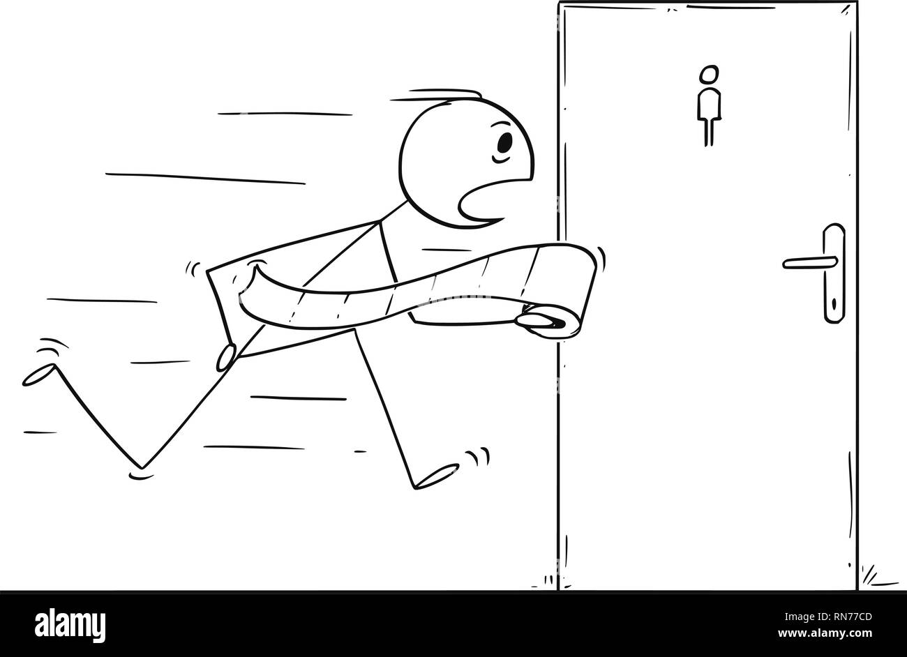 Cartoon of Man With Toilet Paper Roll Running to Toilet or Bathroom ...