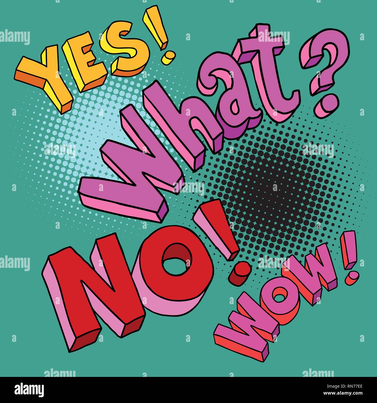 Yes no wow what text Comic cartoon pop art retro vector illustration ...