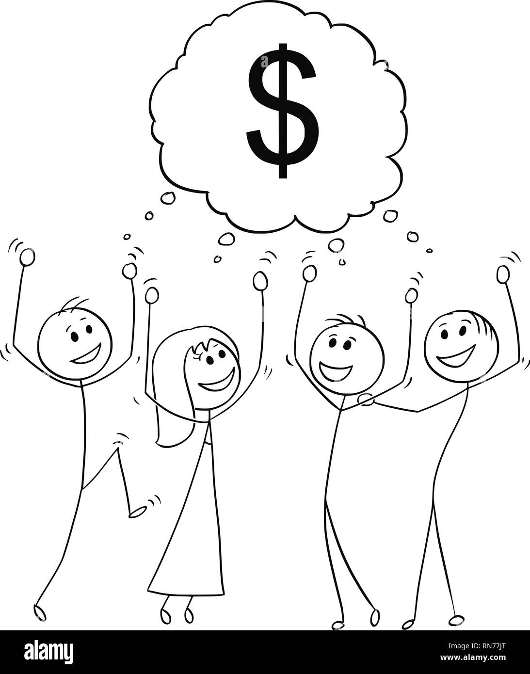 Cartoon of Group of Business People Celebrating With Dollar Sign Above ...