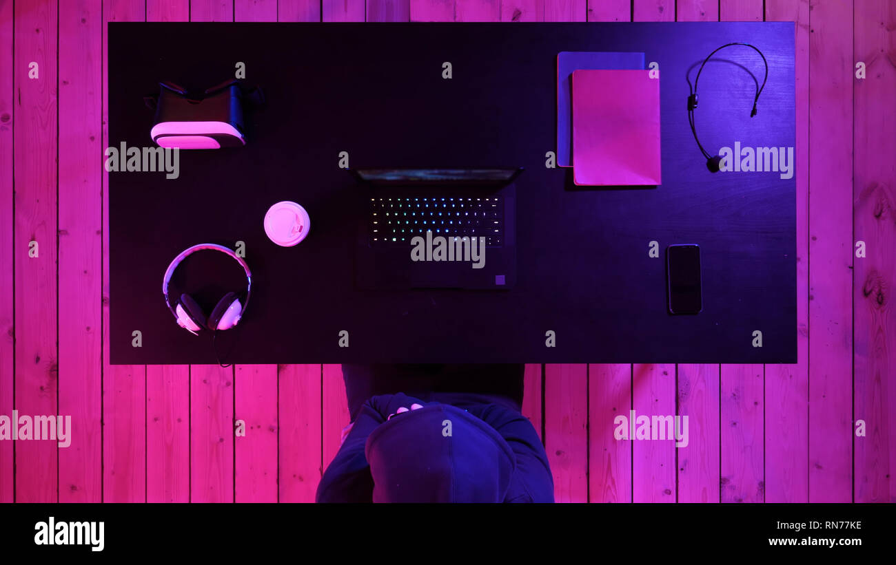 Gamer or streamer watching stream on a laptop Stock Photo - Alamy