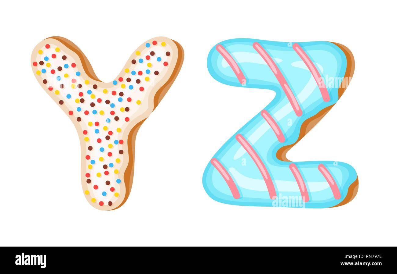 Donut icing upper latters - Y, Z Font of donuts. Bakery sweet alphabet ...