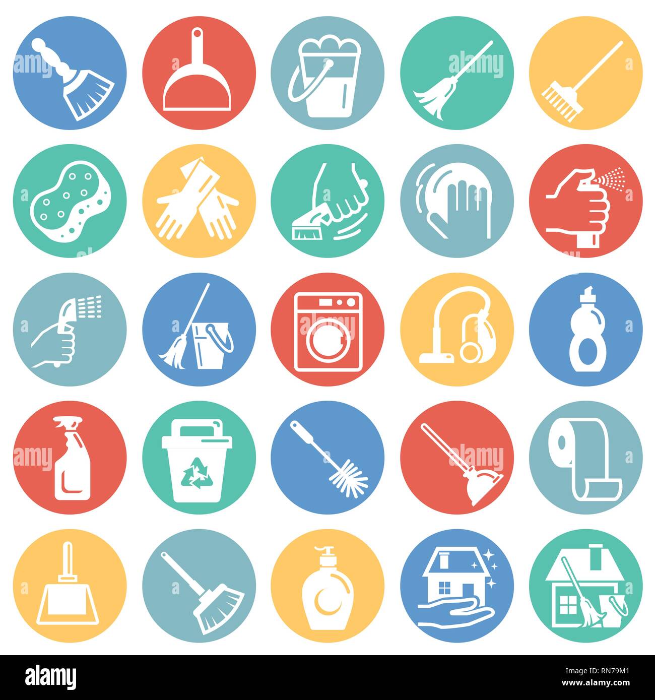 Cleaning icons set on color circles white background for graphic and ...