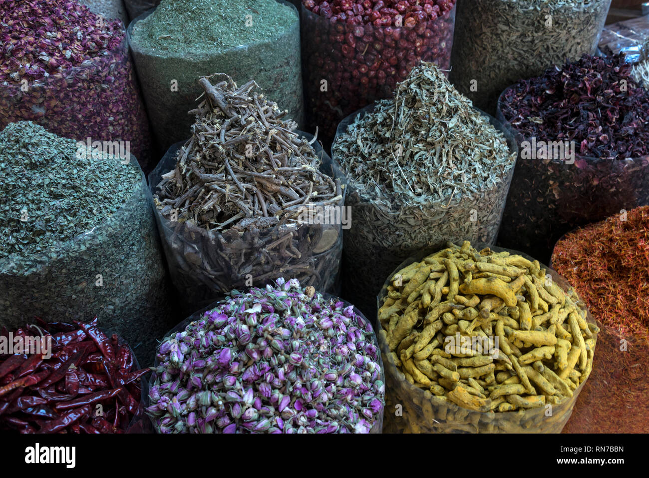 A mix of scented flower petals, spices and stones on sale in the Old ...