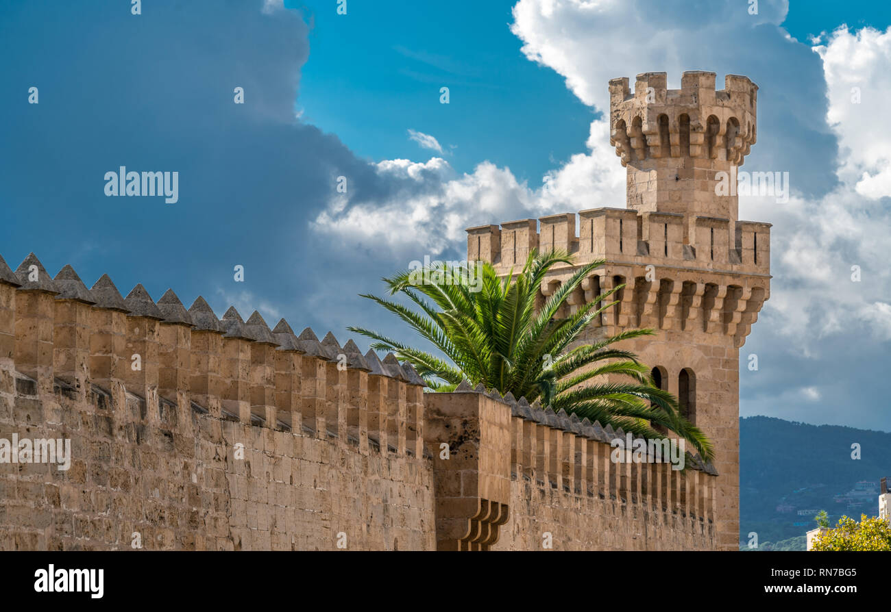 Palma, Majorca, Spain - October 04, 2017: Watch tower of Royal Palace ...