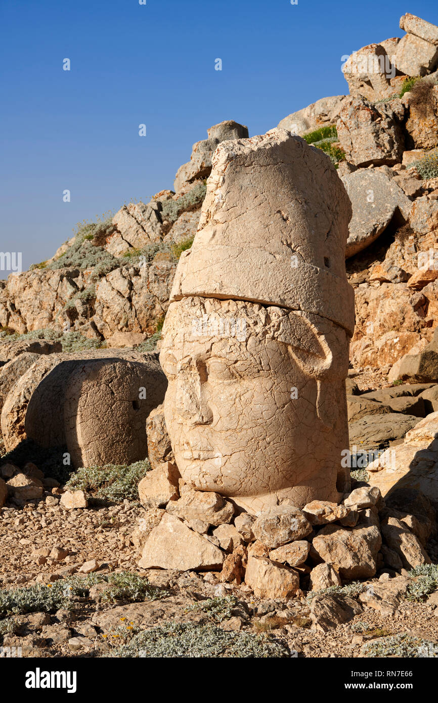 Statue head of Antiochus in front of the stone pyramid 62 BC Royal Tomb ...